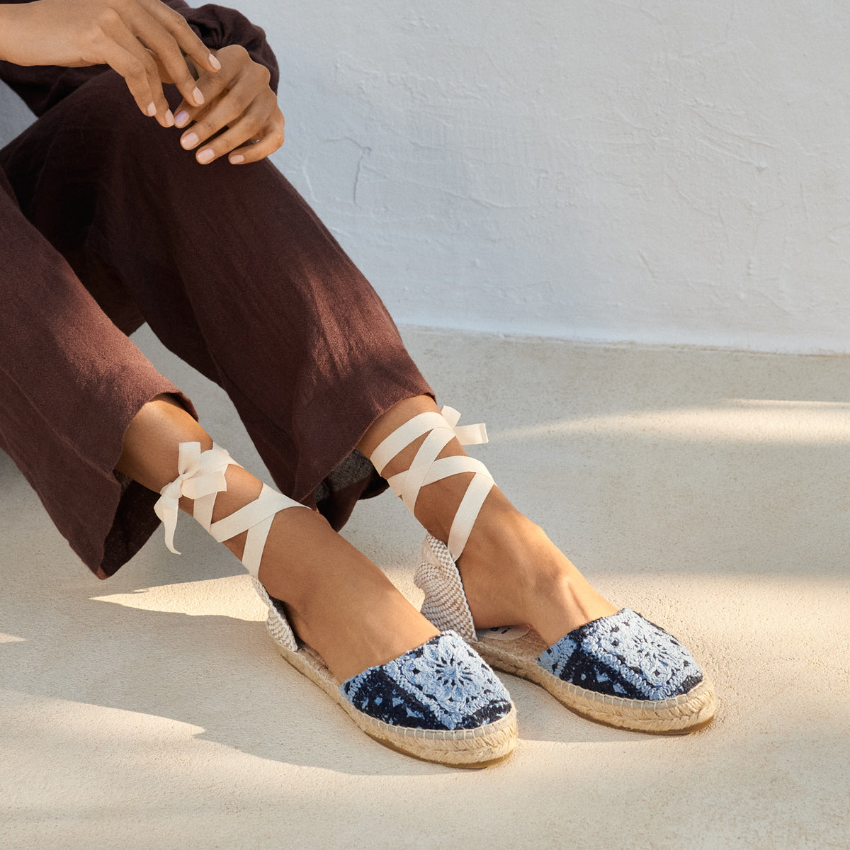 Manebí | Cotton Crochet Flat Valenciana Espadrilles - Indigo & Navy Blue