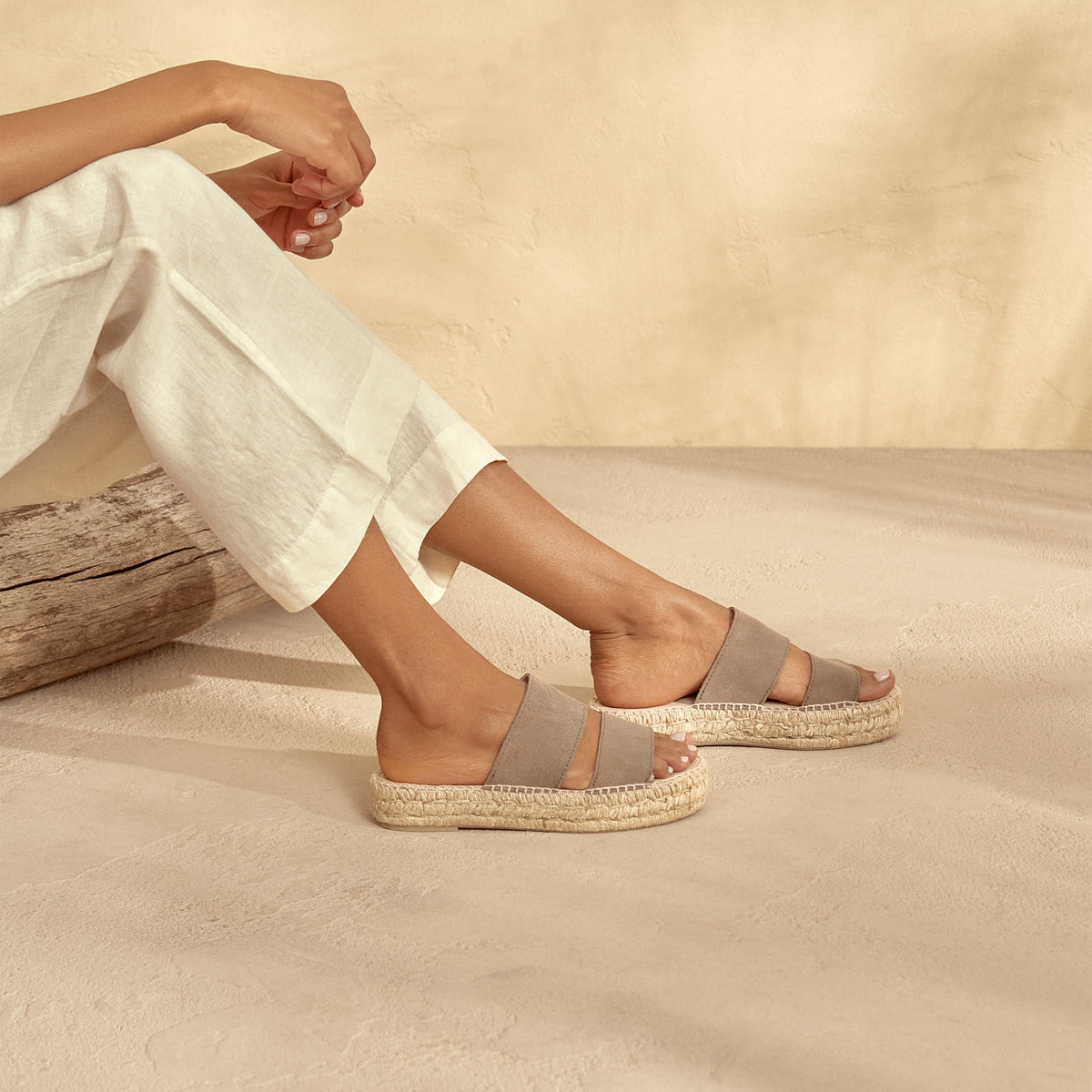 Manebí | Suede Double Sole Two Bands Sandals-Hamptons - Coco Brown-K19JB