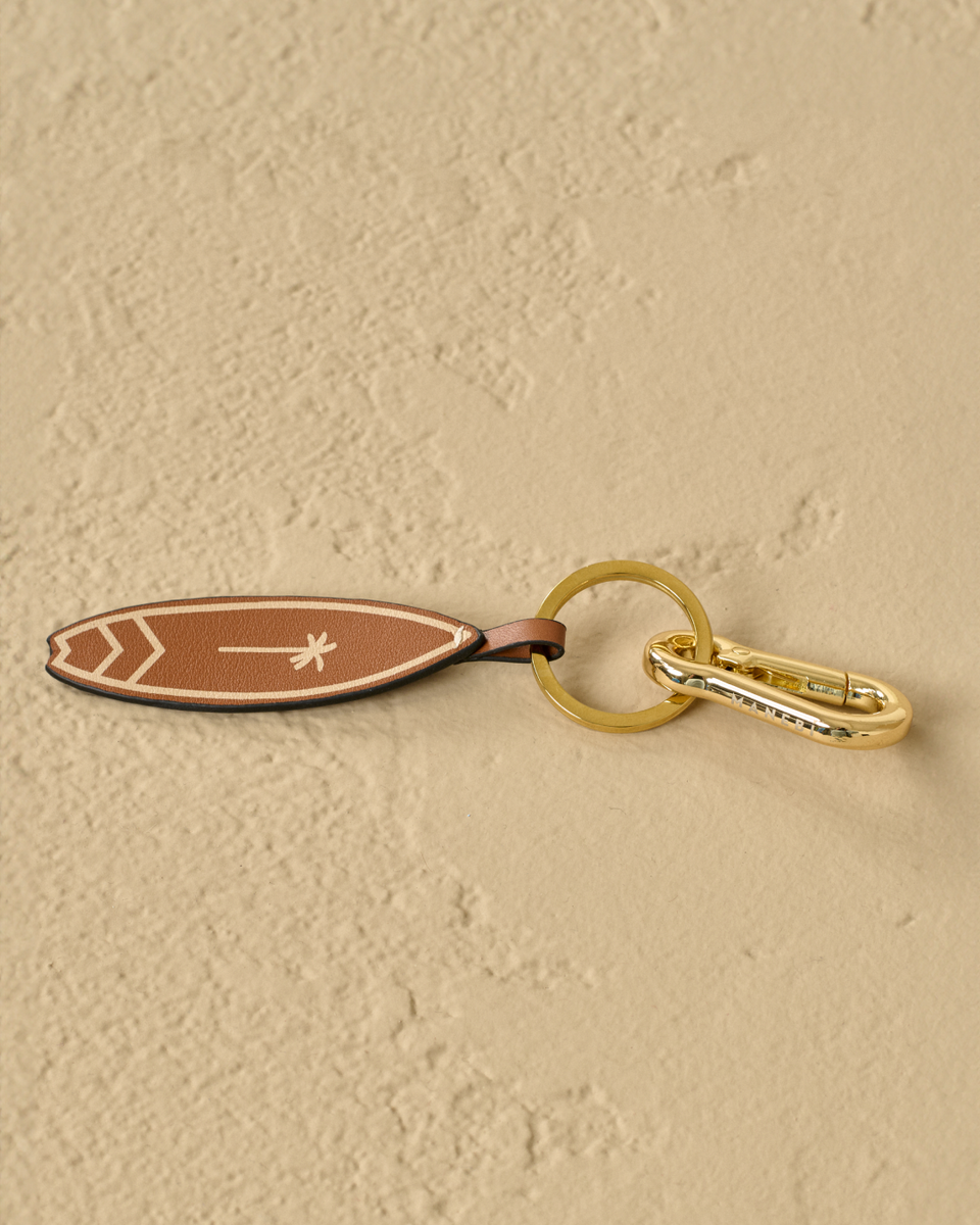 Leather Surf Keyring - Canyon Tan With Natural & Light Gold Hardware
