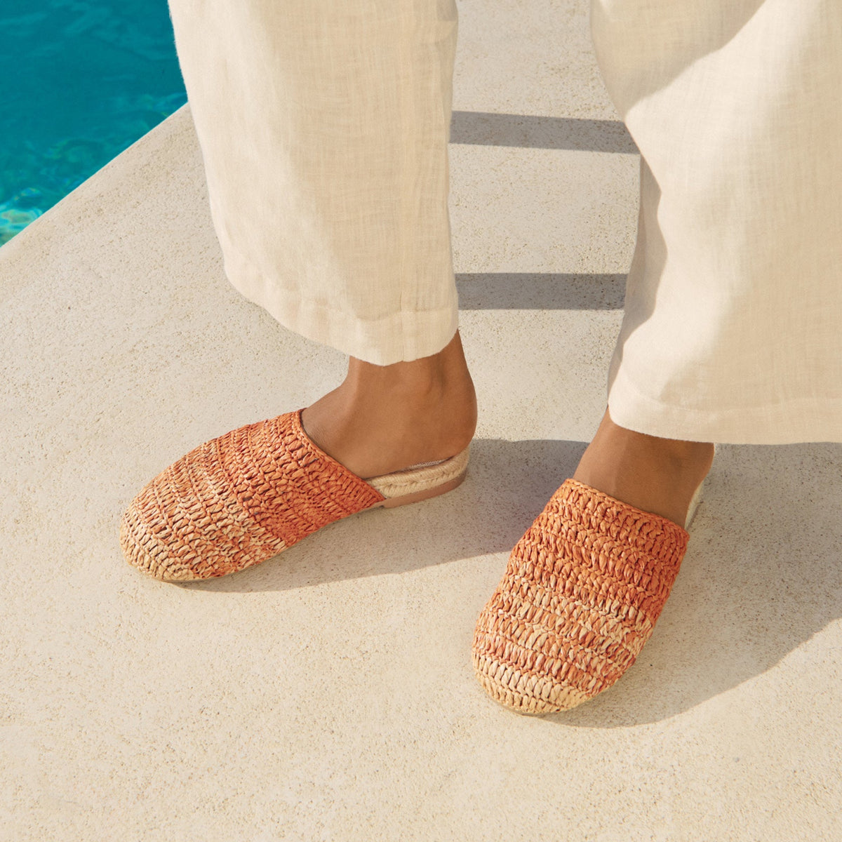 Manebí | Raffia Crochet Jute Clog Mules - Terracotta Degradè