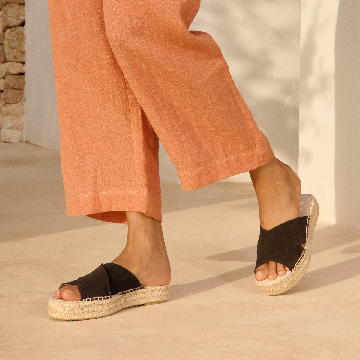 Manebí | Suede Crossed Bands Double Sole Sandals - Cocoa