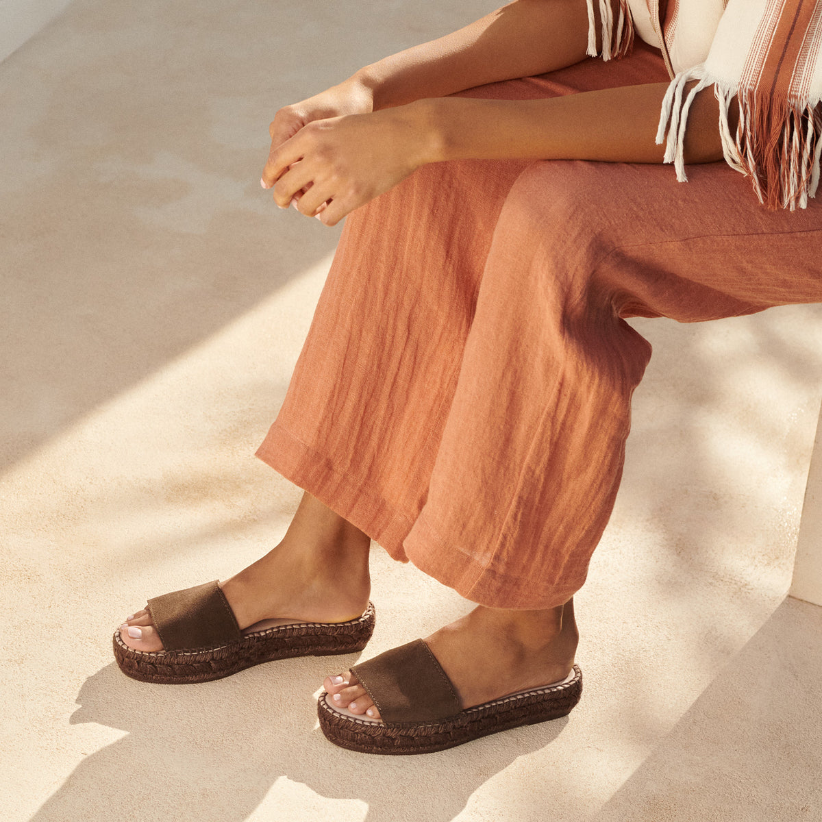 Manebí | Suede Double Sole Slides-Cocoa On Tone