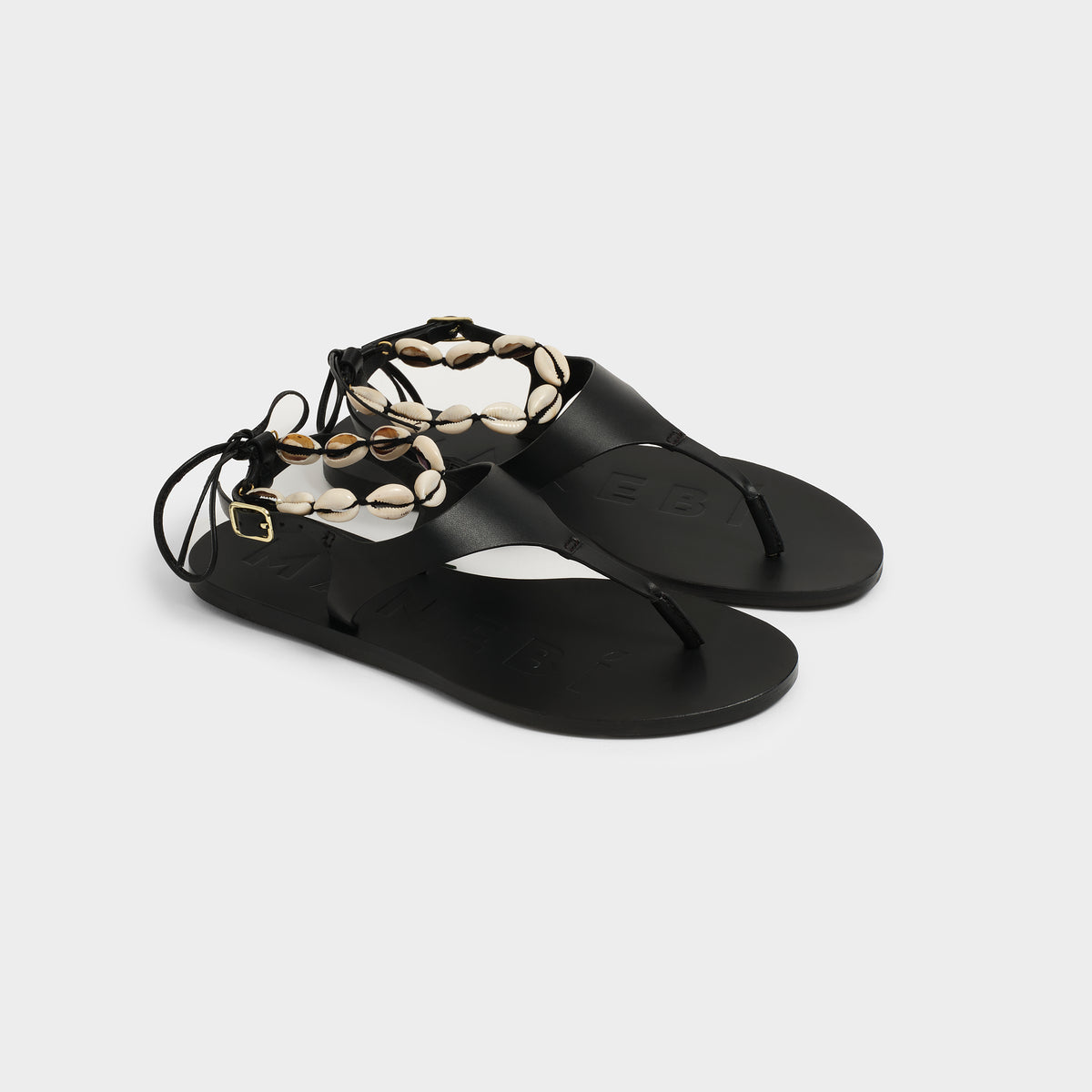 Manebí | Leather Thongs Sandals With Shell Anklet - X33Y0 - Canyon - Black