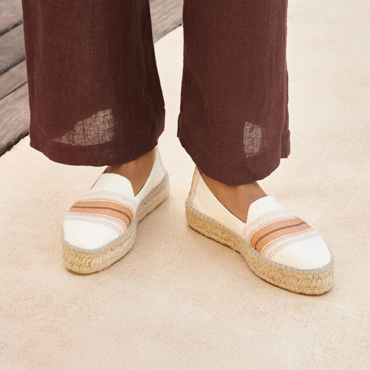 Manebí | Cotton Linen And Silk Raw Fabric|Double Sole Espadrilles-Rust ...