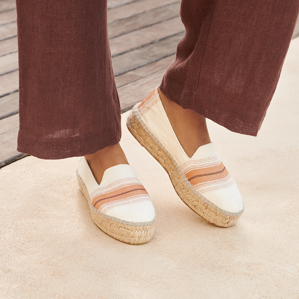 Manebí | Cotton Linen And Silk Raw Fabric|Double Sole Espadrilles-Rust ...